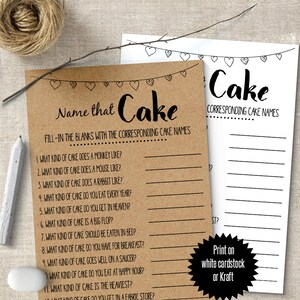 Name That Cake Game, Bridal Shower Games, Printable Game, PDF, G103 - Etsy
