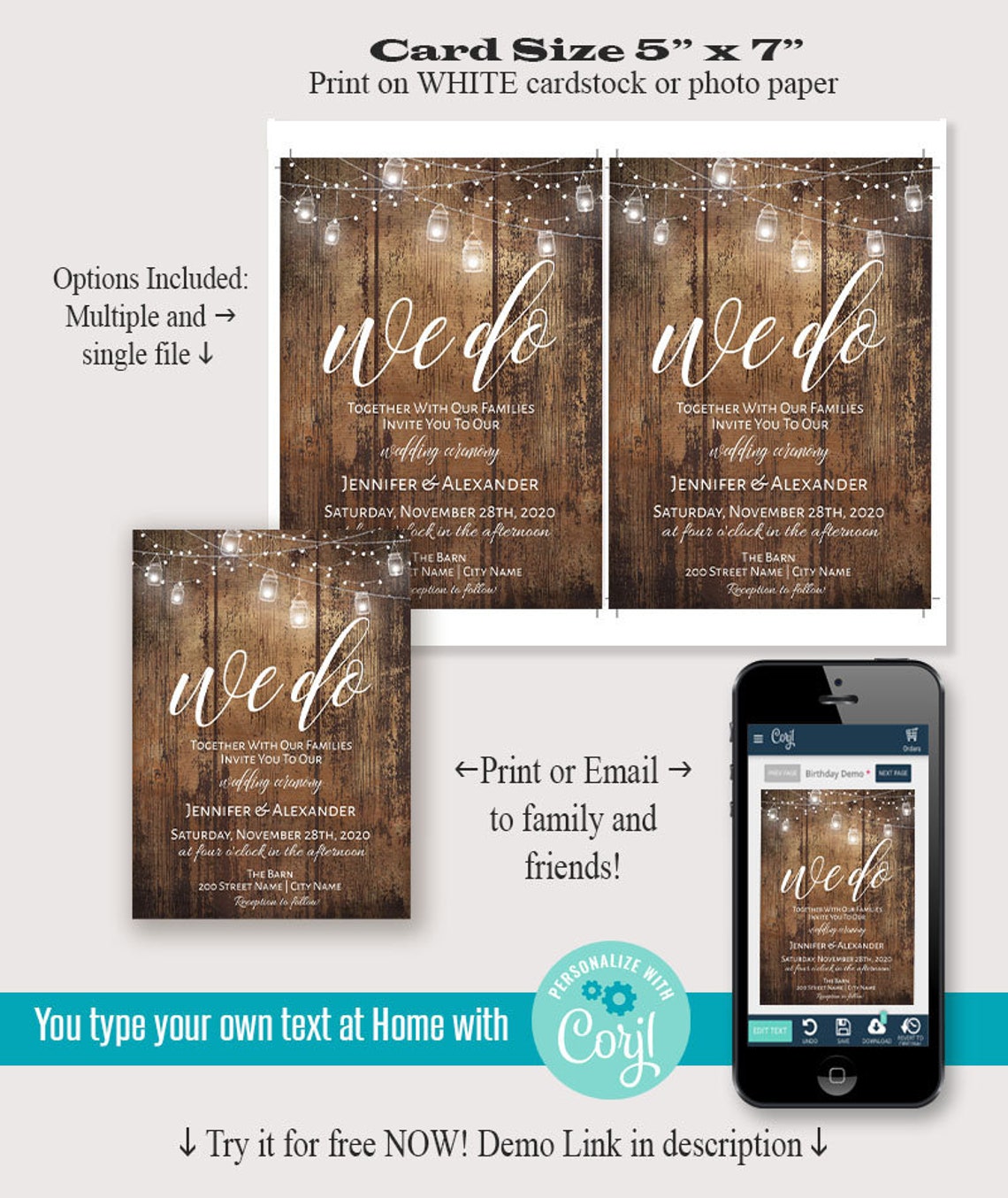 Rustic We Do Wedding Invitation Rustic Wood and Mason Jar - Etsy