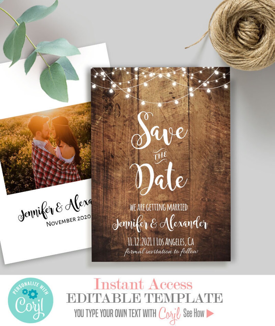 Rustic Save the Date Card, Printable Editable Template, Instant ...