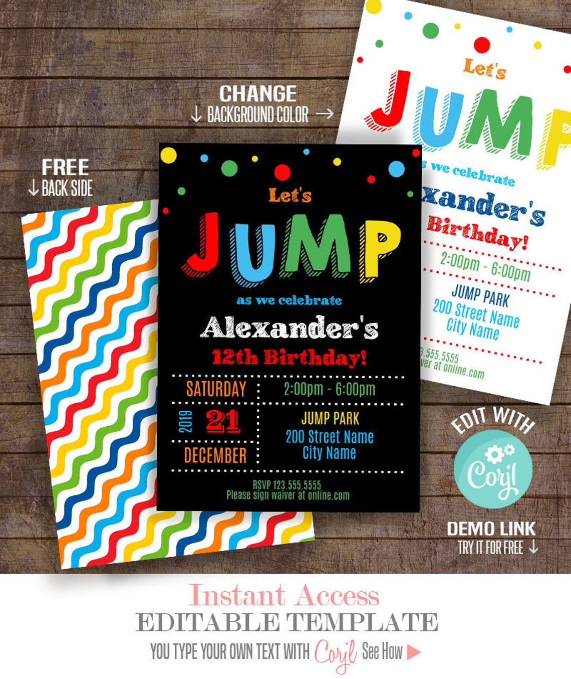 Jump Birthday Party Invitation Editable Template Printable - Etsy