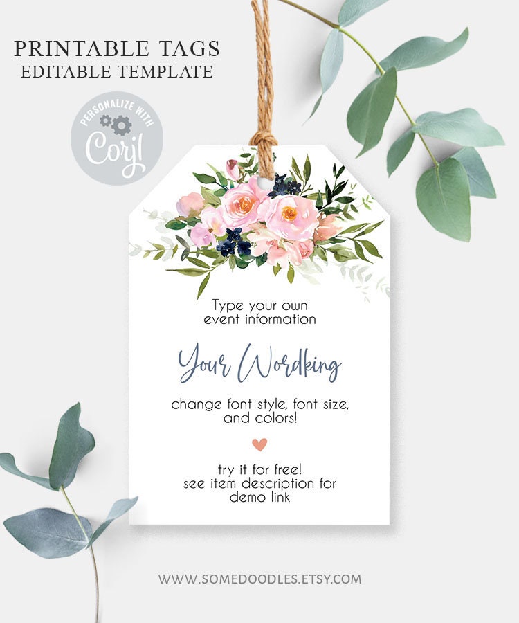 EDITABLE Floral Tag Template Custom Gift or Favor Tags You - Etsy