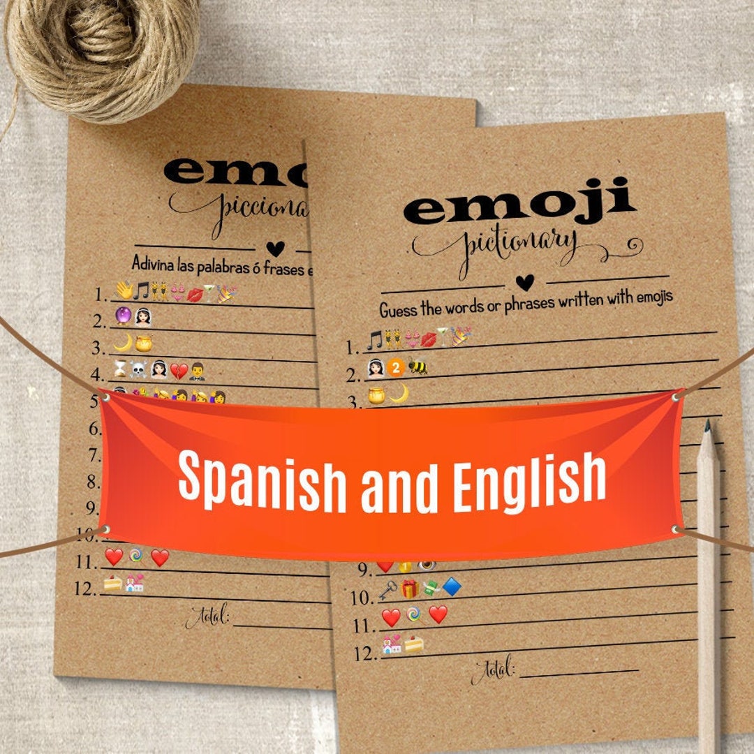Spanish and English, Emoji Pictionary Game, Bridal Shower Games ...