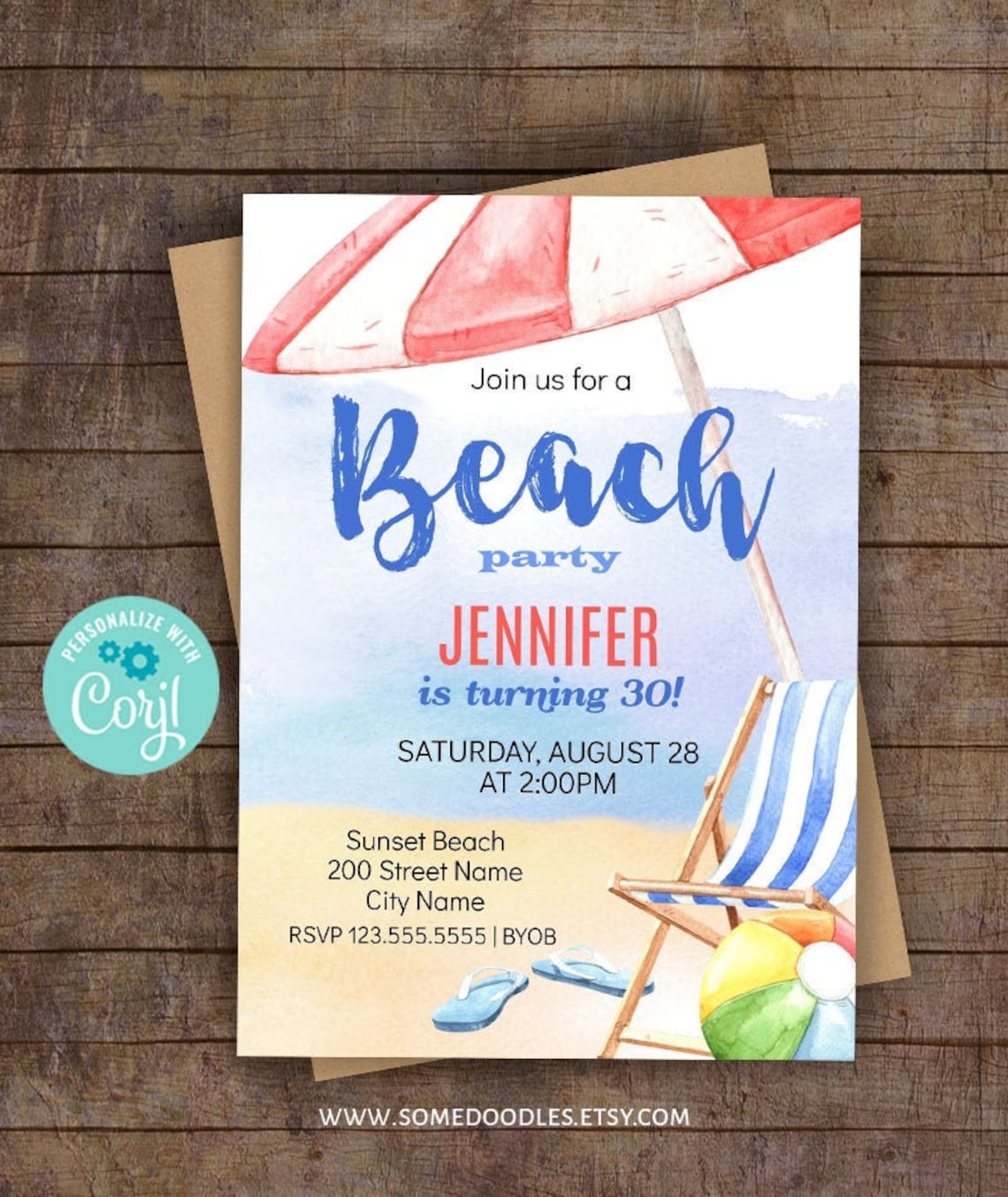Beach Party Invitation Printable Self-editable Template - Etsy