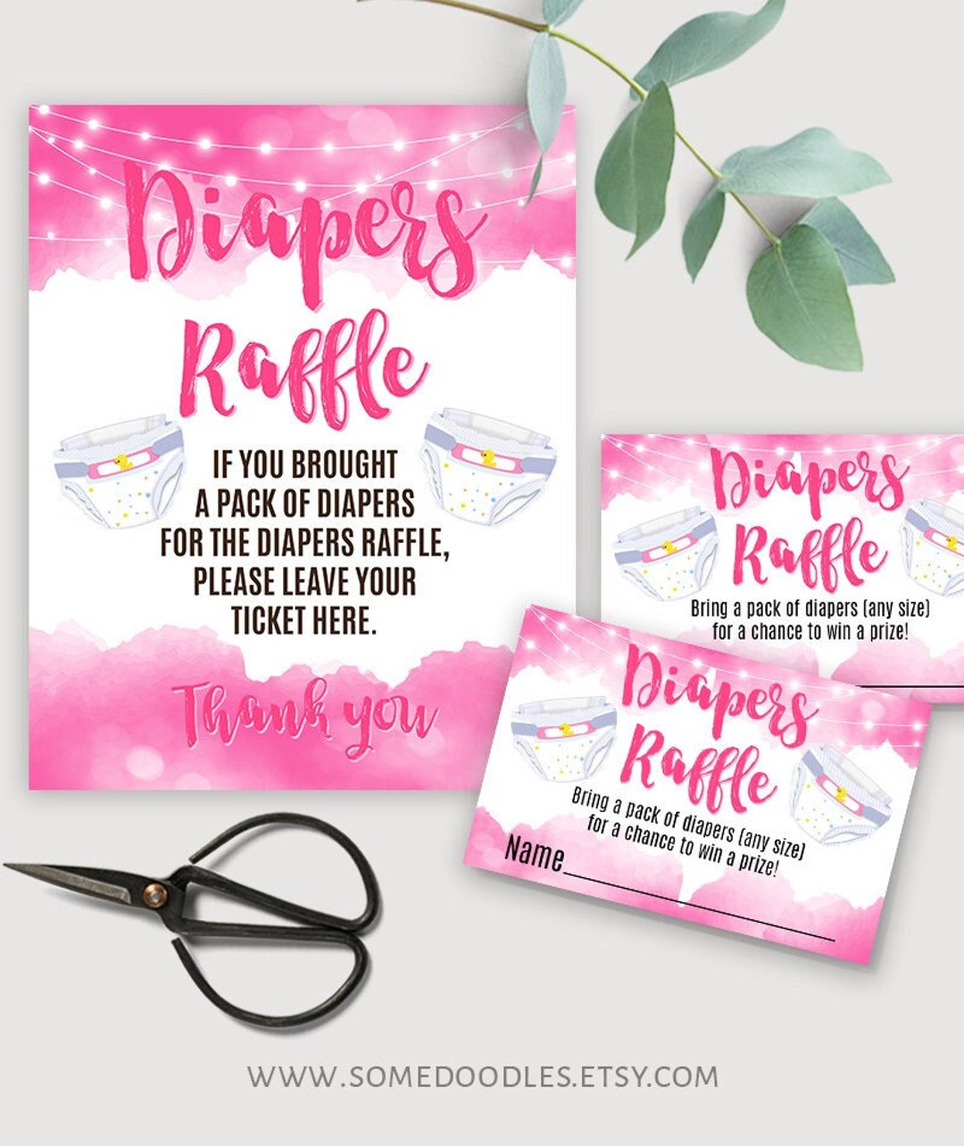 Diaper Raffle Tickets and Sign, Printable Files, Instant Download, Not ...