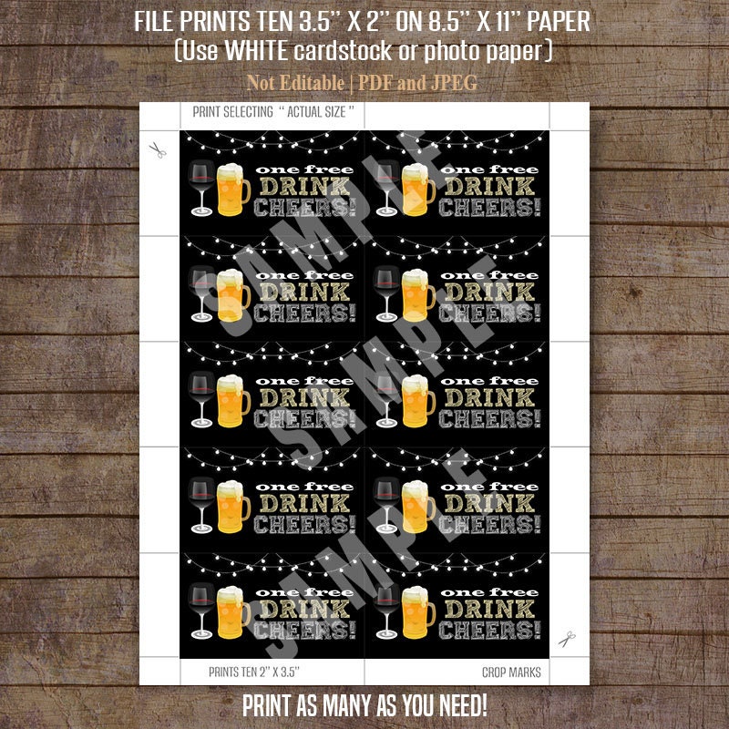 Printable Free Drink Tickets: Cheers! Party Theme (PDF & JPEG) A4024 - Etsy