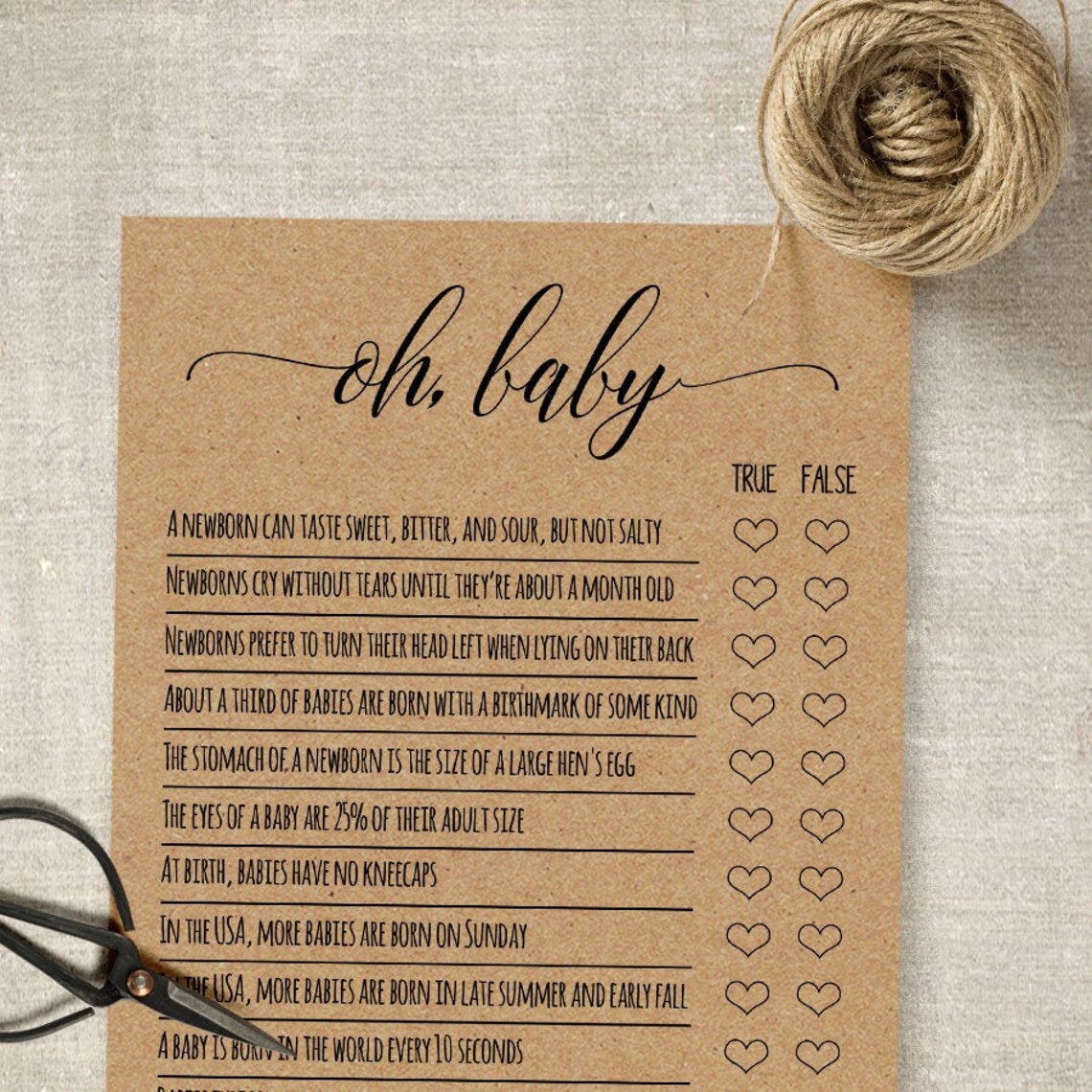 Baby Shower Games, Printable Oh Baby, True or False Game, PDF, G903 - Etsy