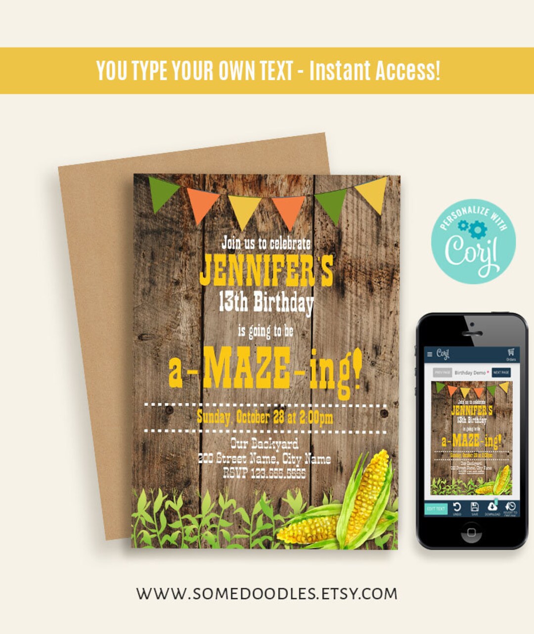 Corn Maze Birthday Party Invitation, Self-editable Template, Instant ...