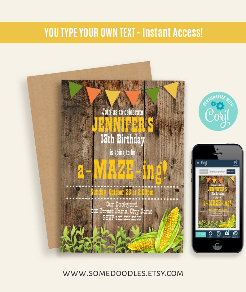 Corn Maze Birthday Party Invitation Self-editable Template - Etsy