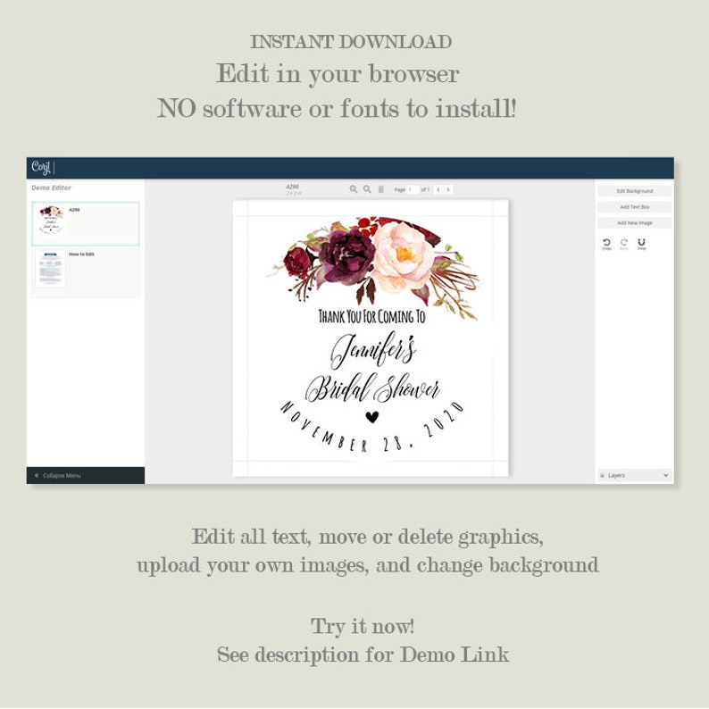Printable Round Tag Editable Floral Tag Editable Template | Etsy