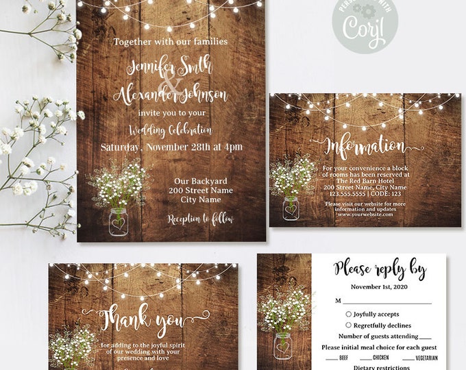 Printed We Do Rustic Wedding Invitation With Twine, Ivory With Kraft ...