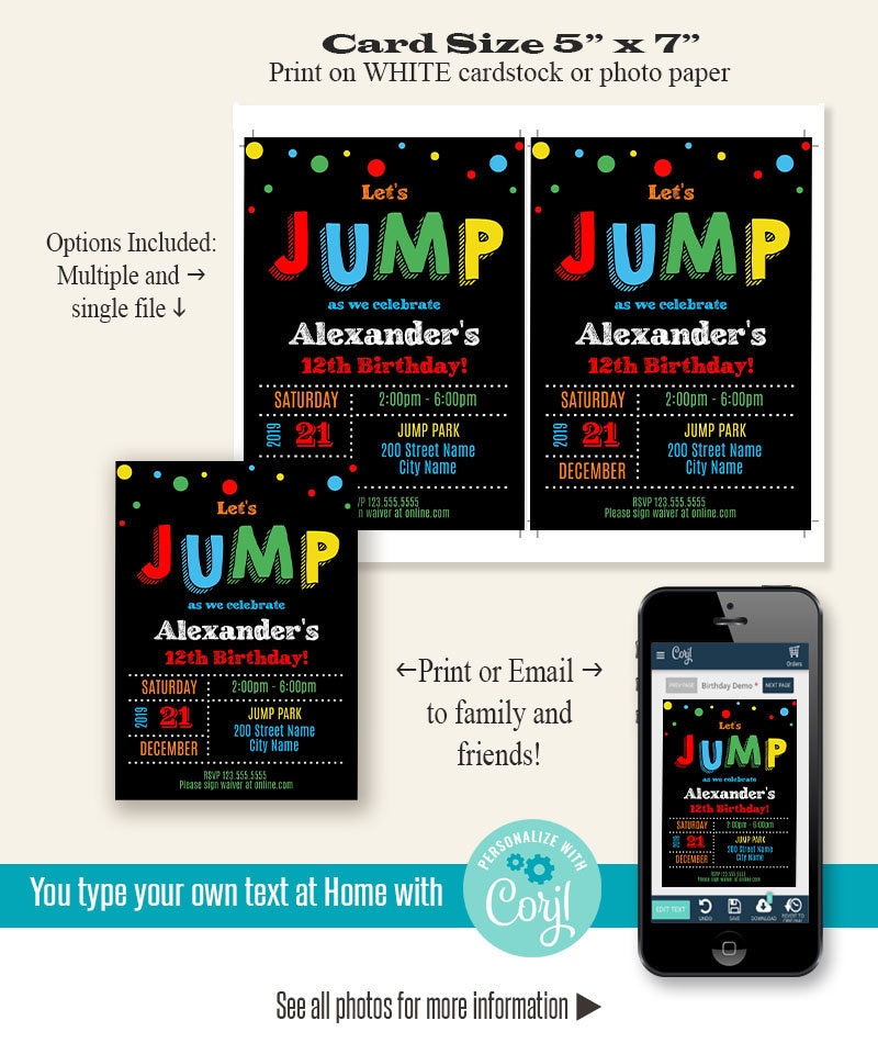 Jump Birthday Party Invitation Editable Template Printable - Etsy