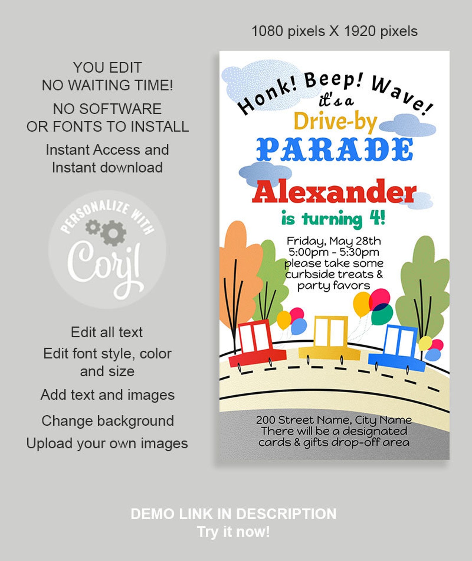 Drive-by Parade Invitation Quarantine Birthday Text Invite - Etsy
