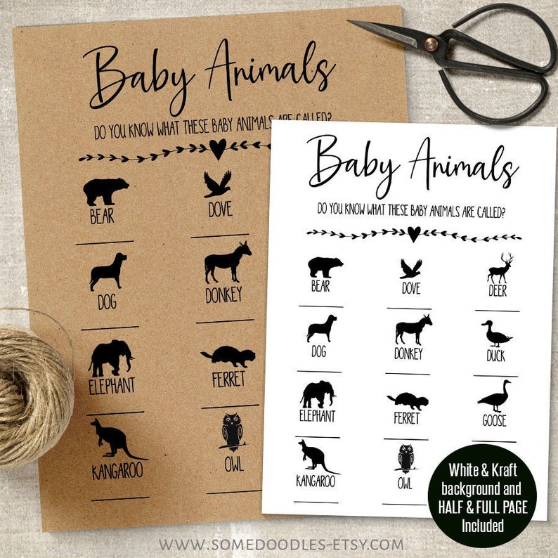 Baby Shower Games, Printable Baby Animals Name Game, PDF, G902 - Etsy