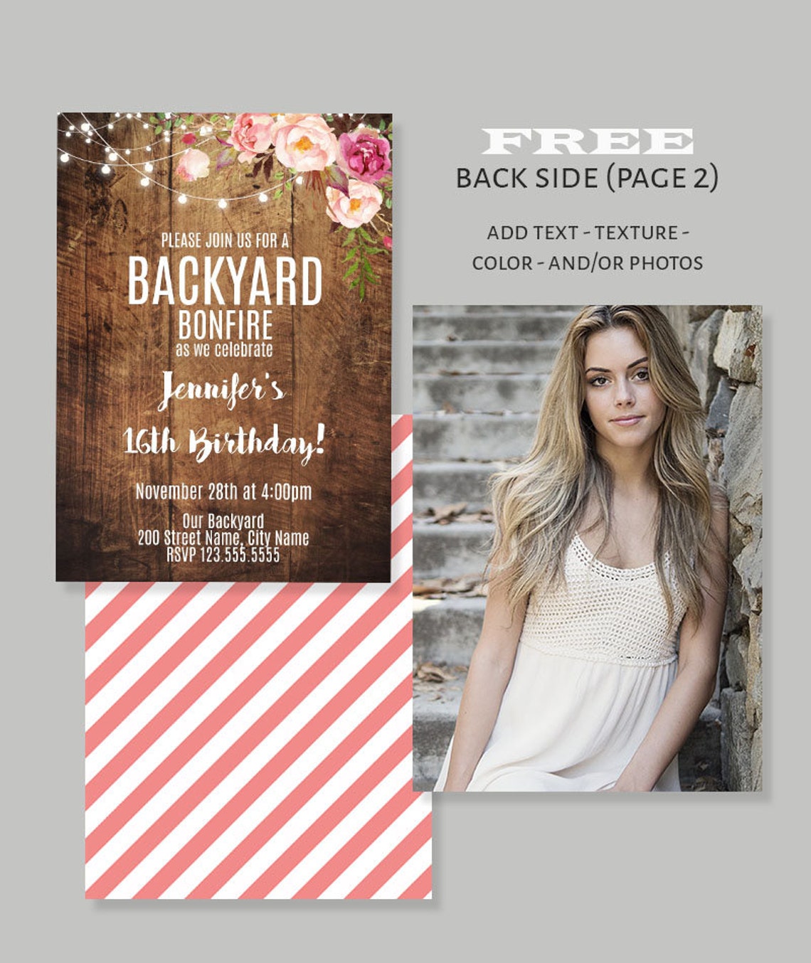 Backyard Invitation Wood Lights Flowers Rustic Invite - Etsy