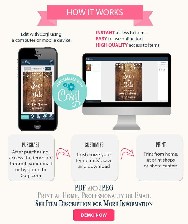 Rustic Save the Date Card, Printable Editable Template, Instant ...