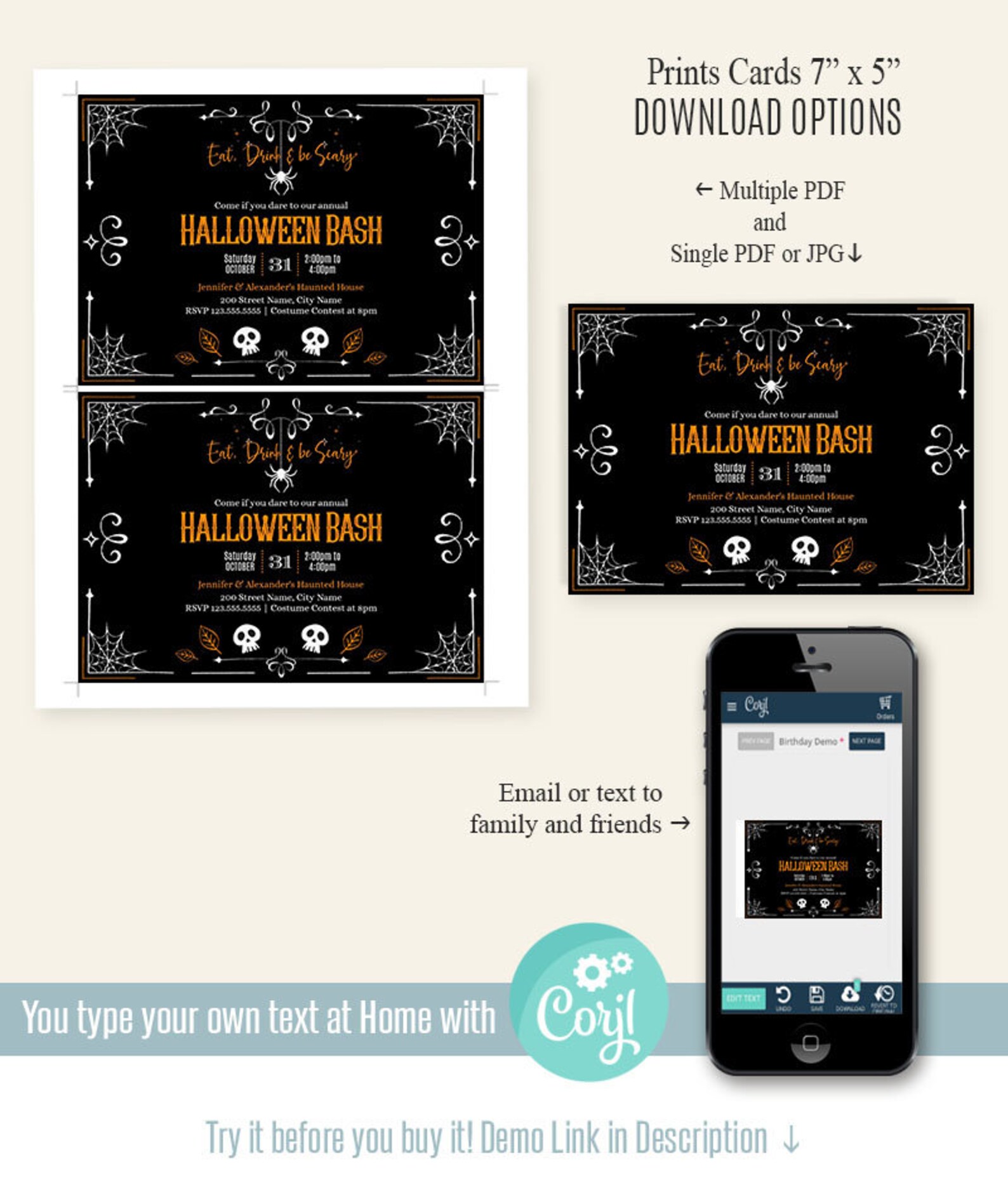 Halloween Bash Invitation Print and Email Instant Download - Etsy