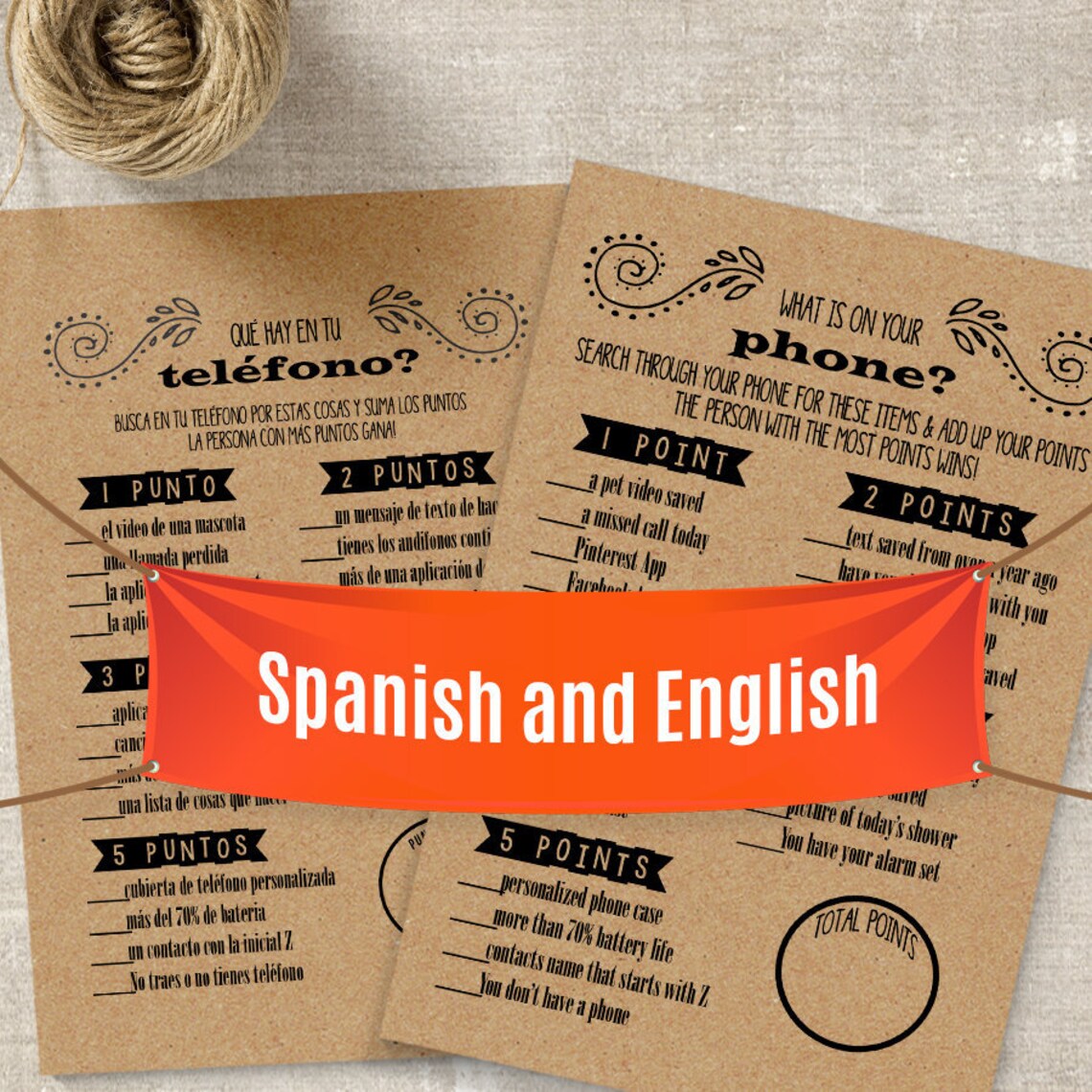 What is on Your Phone Game Spanish and English Bridal Shower - Etsy