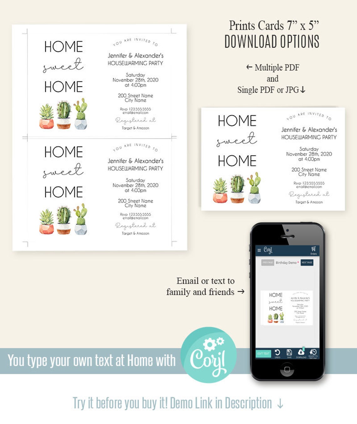 Succulent Housewarming Party Invitation Self-template - Etsy