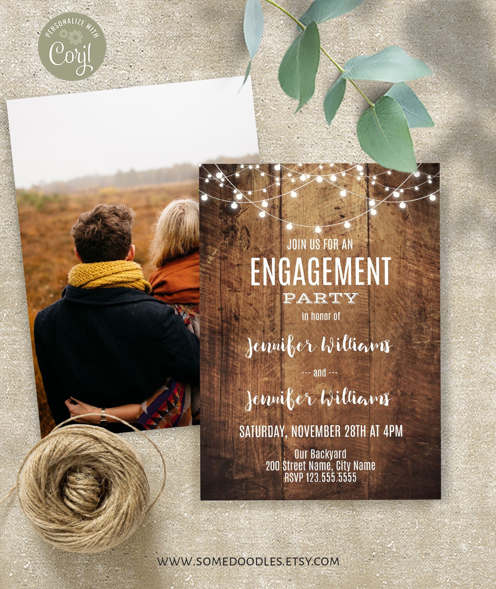 Rustic Engagement Party Invitation Printable Self-editable | Etsy