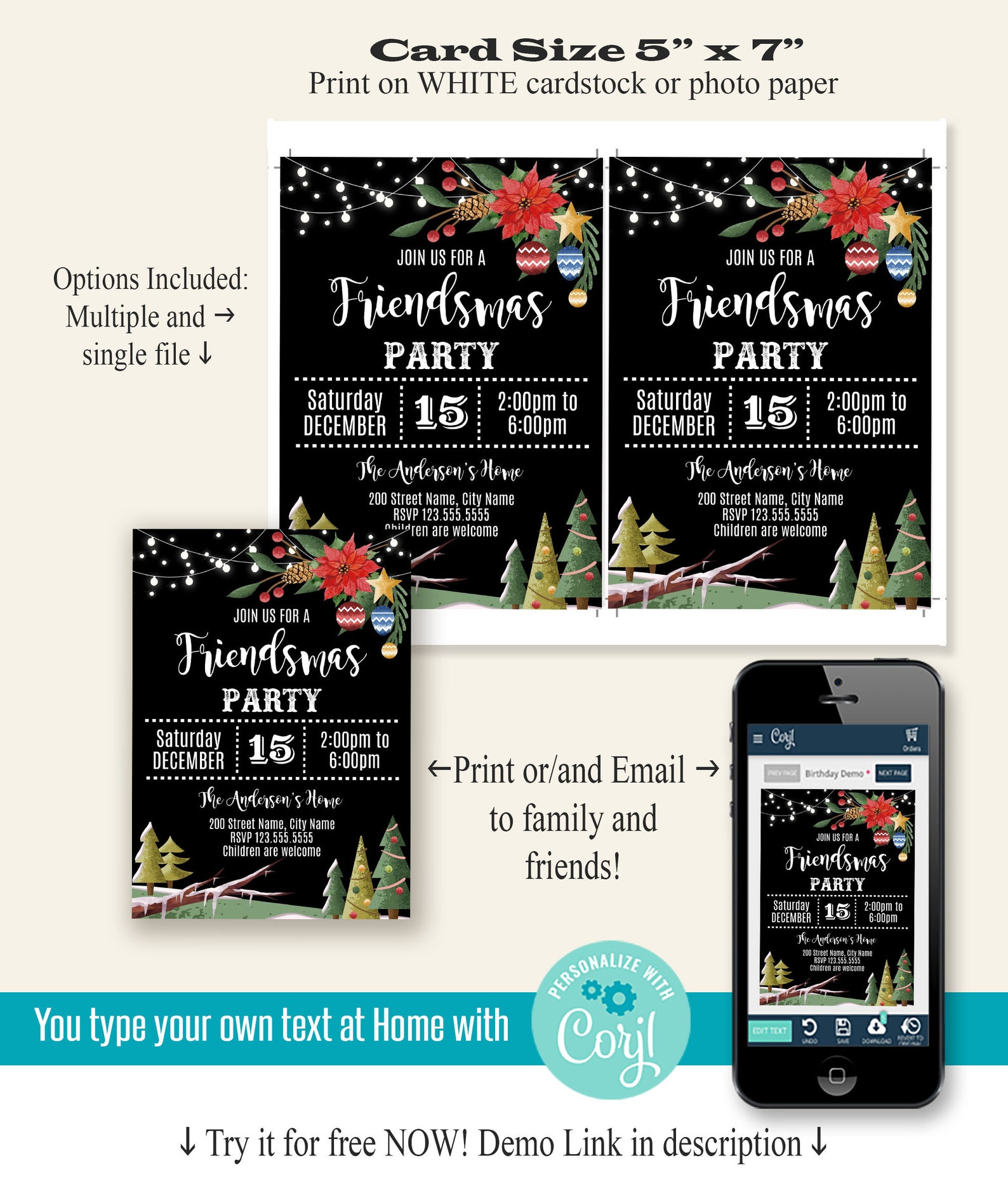 Friendsmas Party Invitation, Christmas Instant Download Self-editable ...