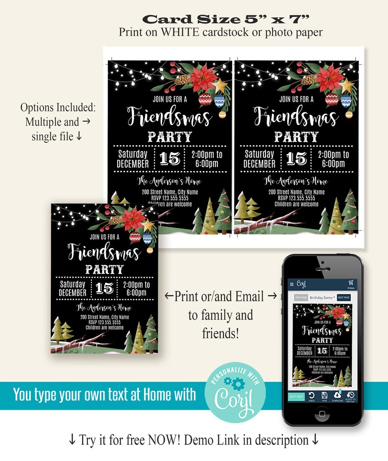 Friendsmas Party Invitation, Christmas Instant Download Self-editable ...