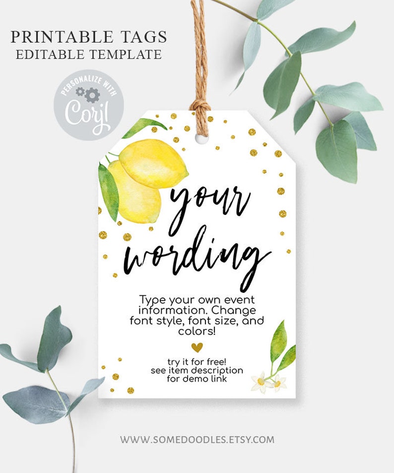EDITABLE Lemon Tag Template Gift or Favor Tags You Edit And | Etsy
