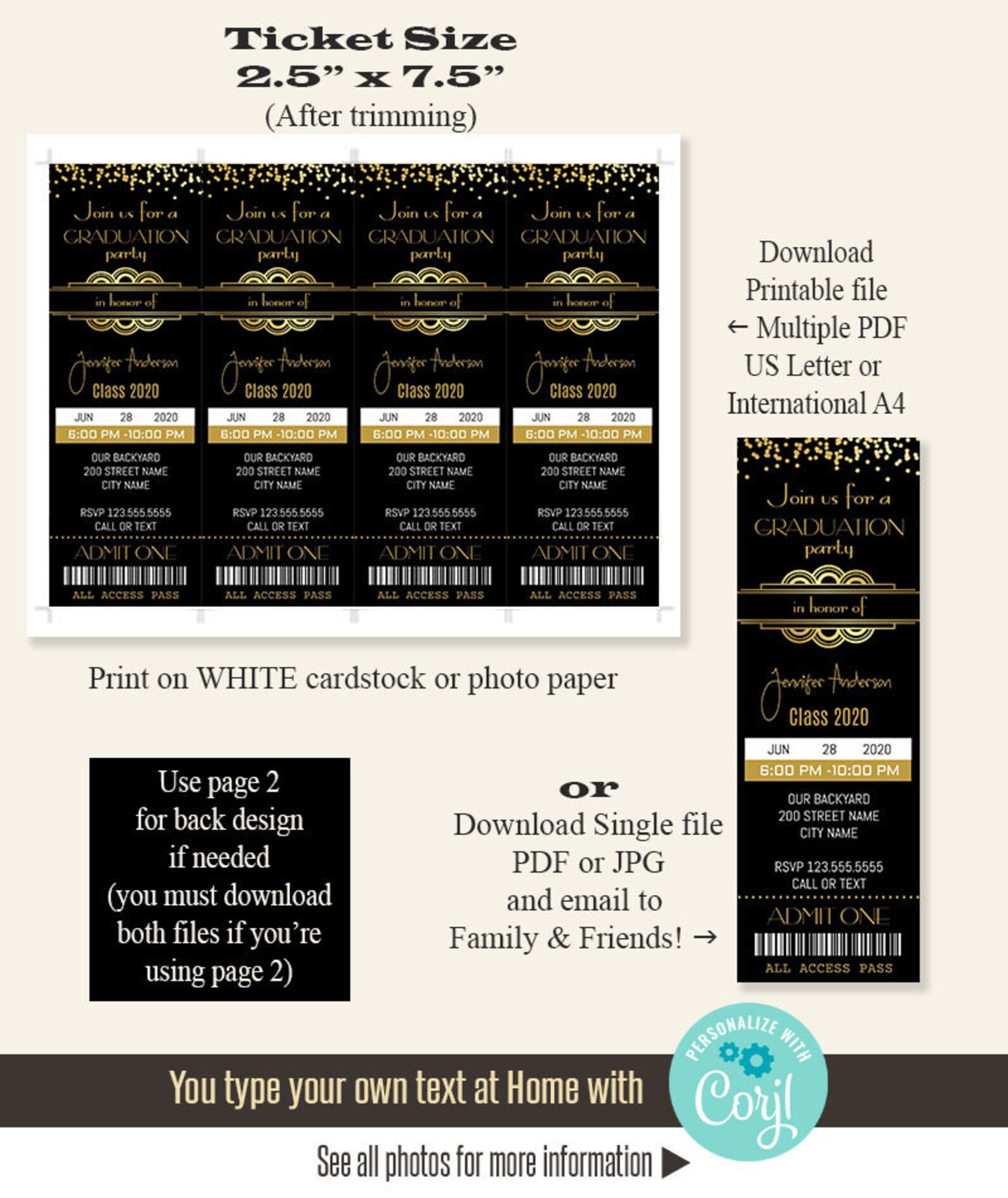 Graduation Ticket Invitation Self-editable Template Instant - Etsy