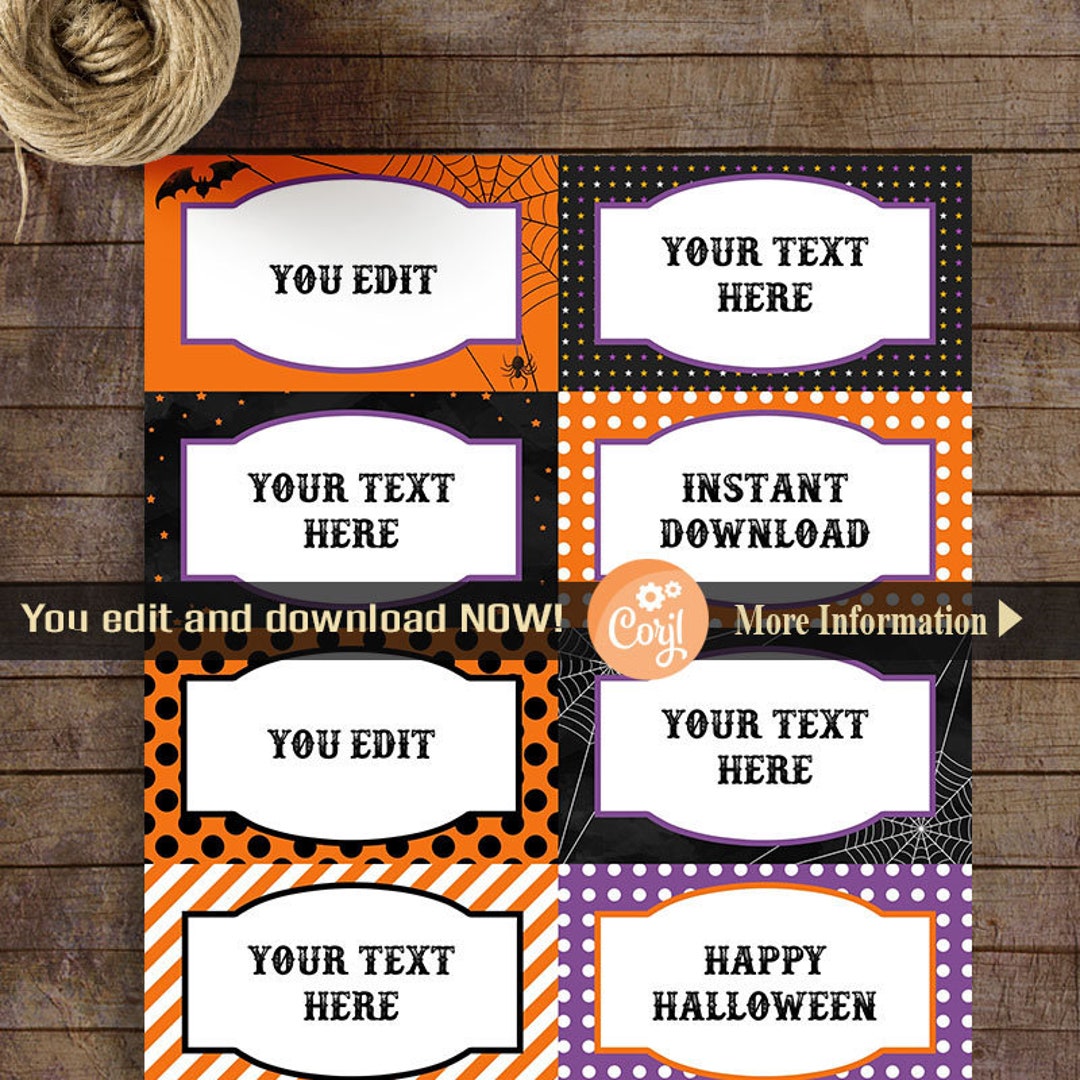 Editable Halloween Food Labels, Flat and Tents, Self-editable Template ...