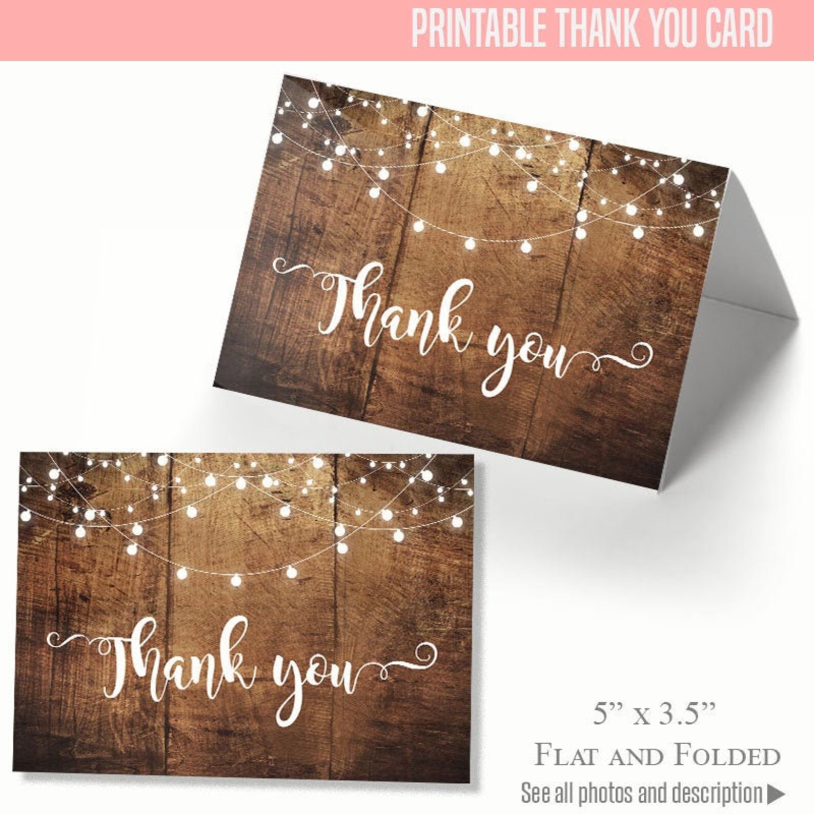 Printable Rustic Thank You Cards, Not Editable, Printable, A4025 - Etsy