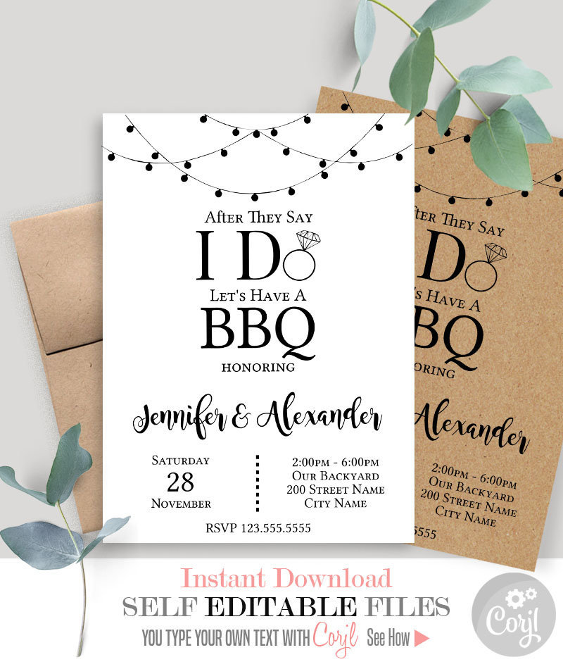 Bbq Invitation Printable Post Wedding Invite Editable - Etsy