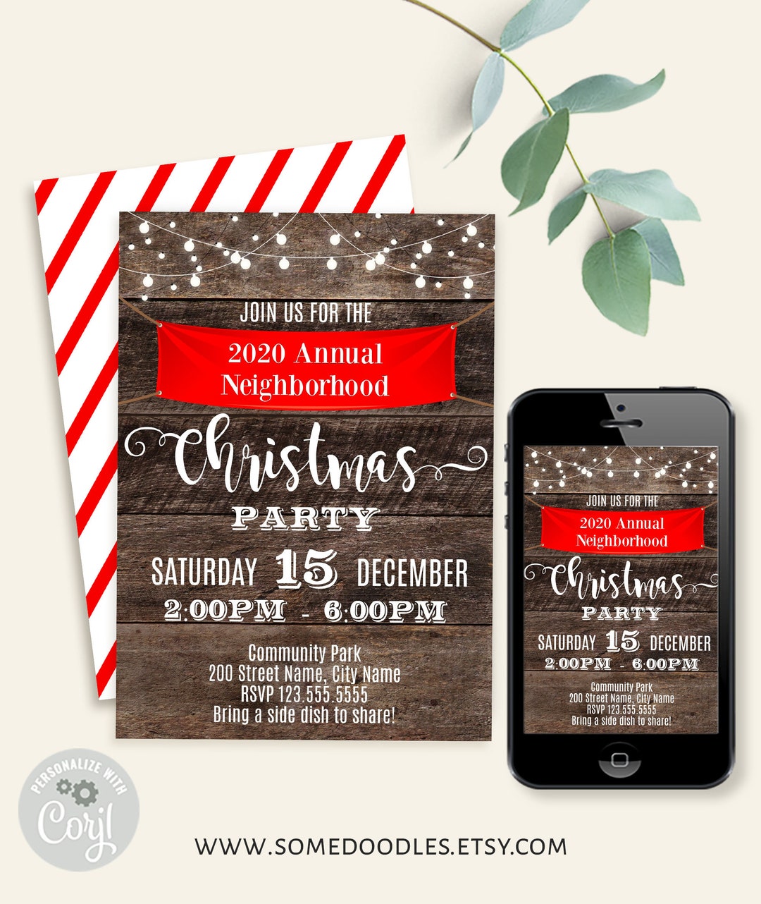 Rustic Christmas Party Invitation: Printable Digital Invite (self ...