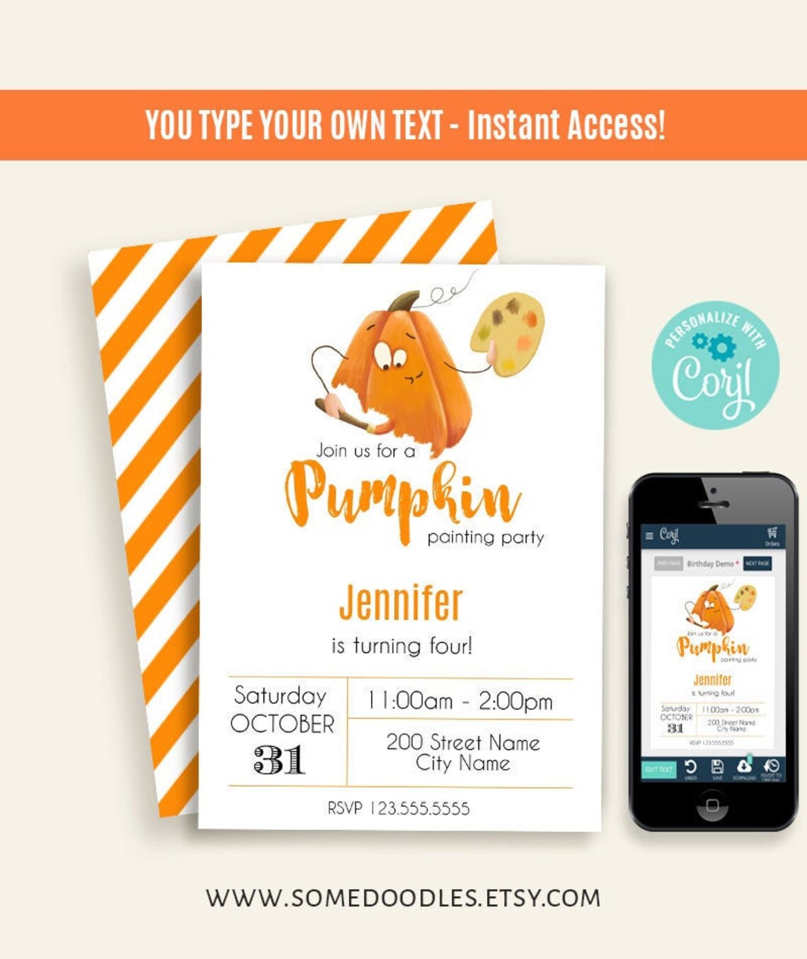 Pumpkin Birthday Party Invitation Self-editable Template - Etsy