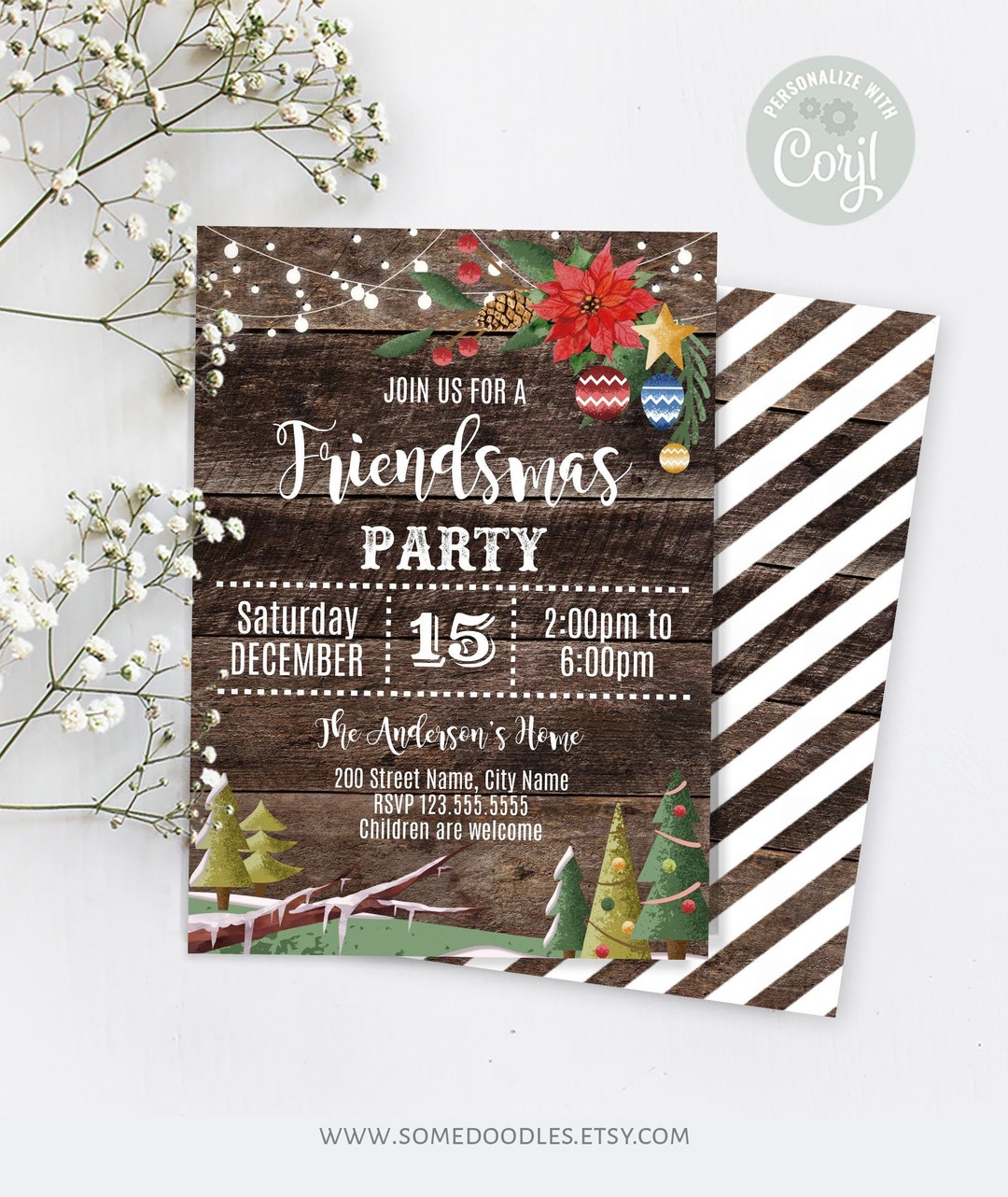 Rustic Friendsmas Party Invitation, Christmas Instant Download Self ...