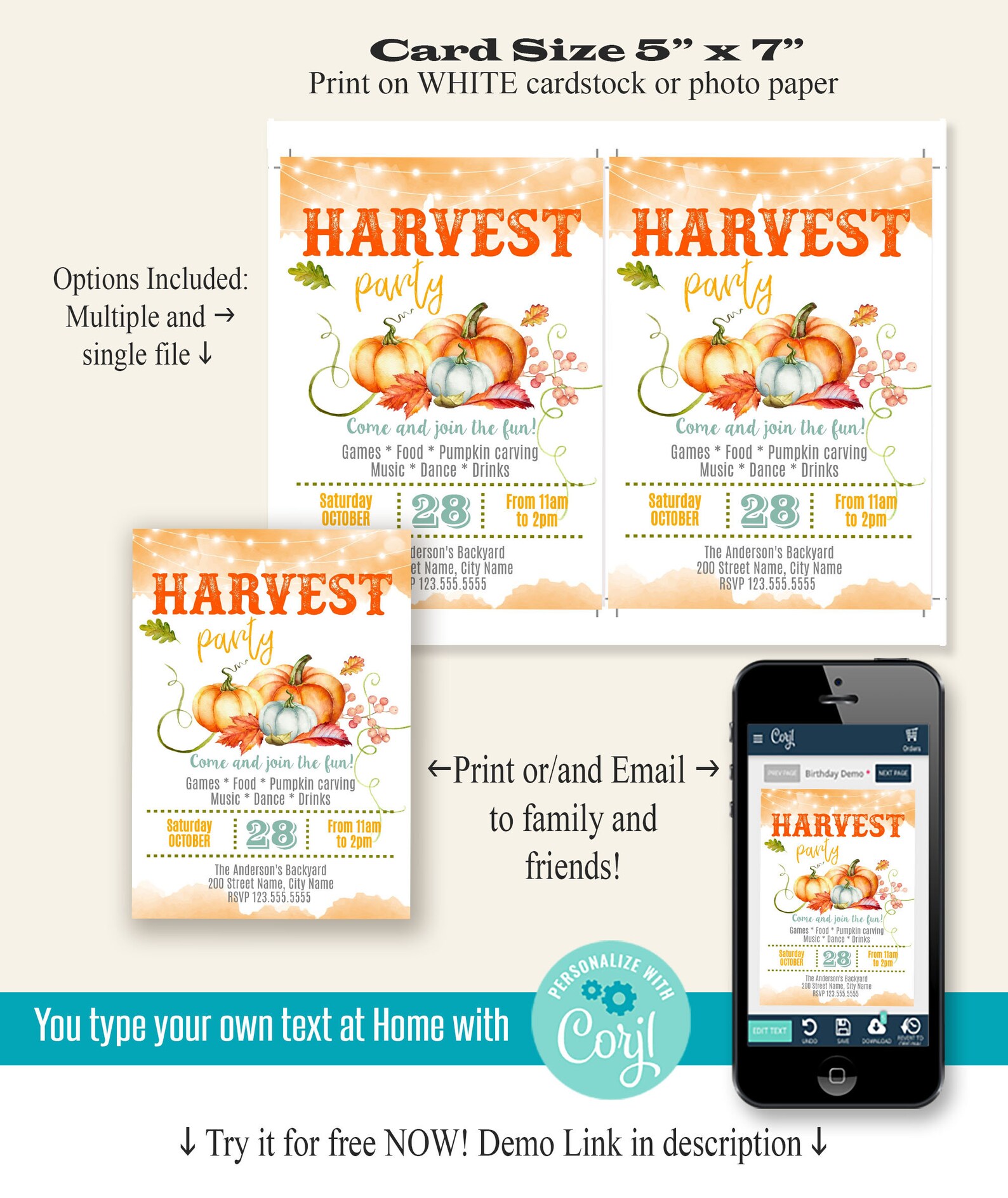 Harvest Party Invitation, Self-editable Template, Instant Download ...