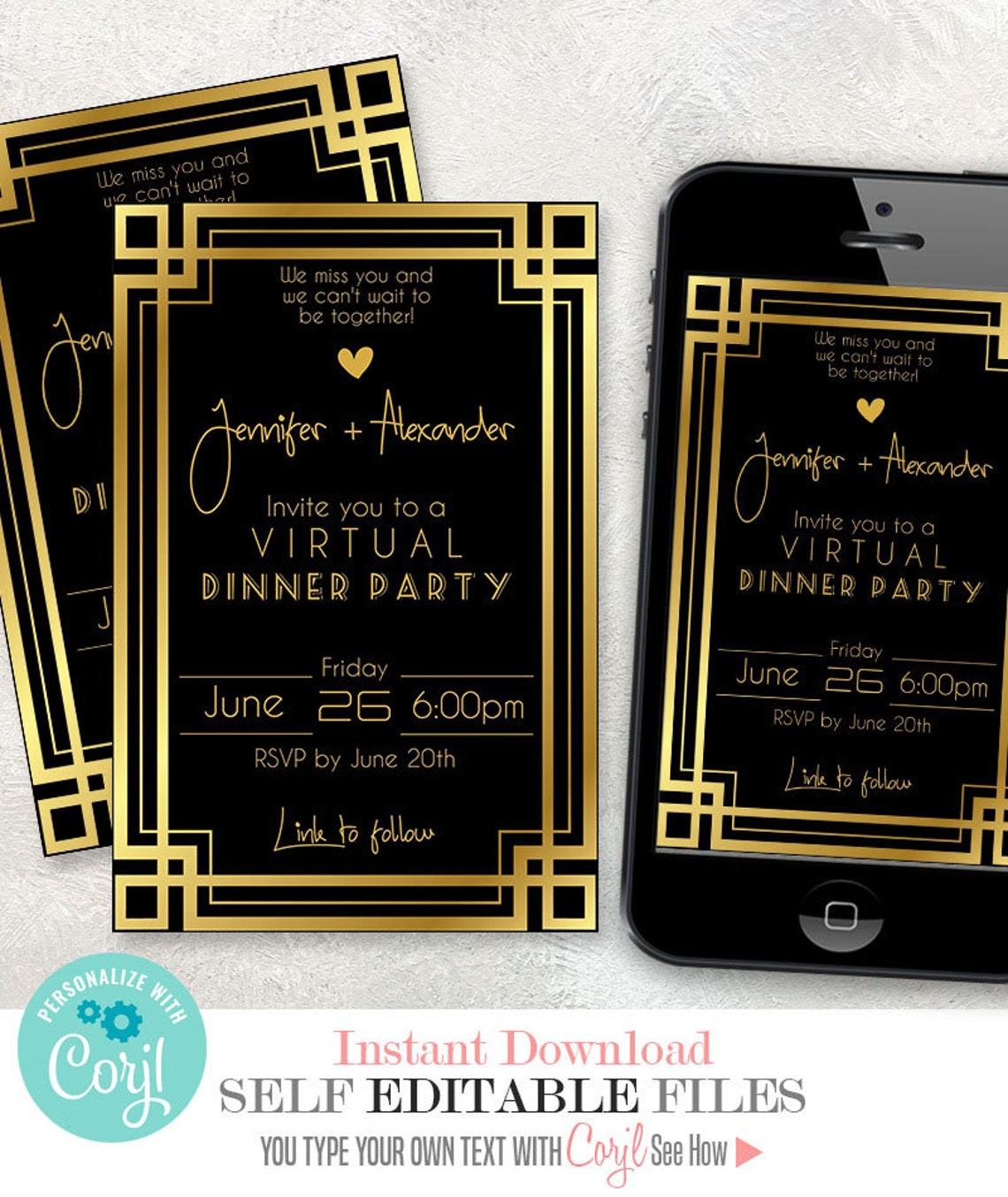 Virtual Dinner Party Invitation Social Media Editable - Etsy