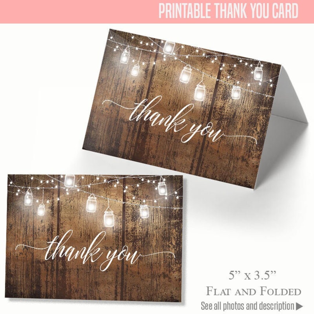 Printable Rustic Thank You Cards, Flat and Tented, Not Editable ...
