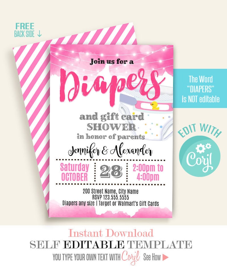 Diapers Party Invitation Printable Editable Template | Etsy