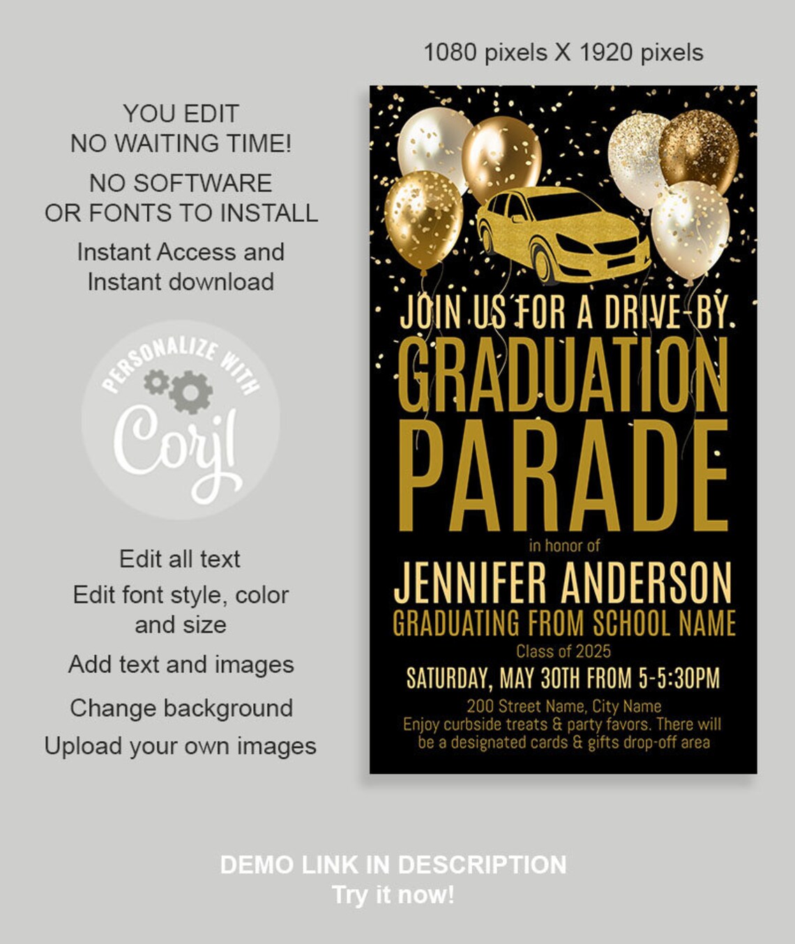 Drive-by Graduation Parade Invite Quarantine Grad Party Text - Etsy