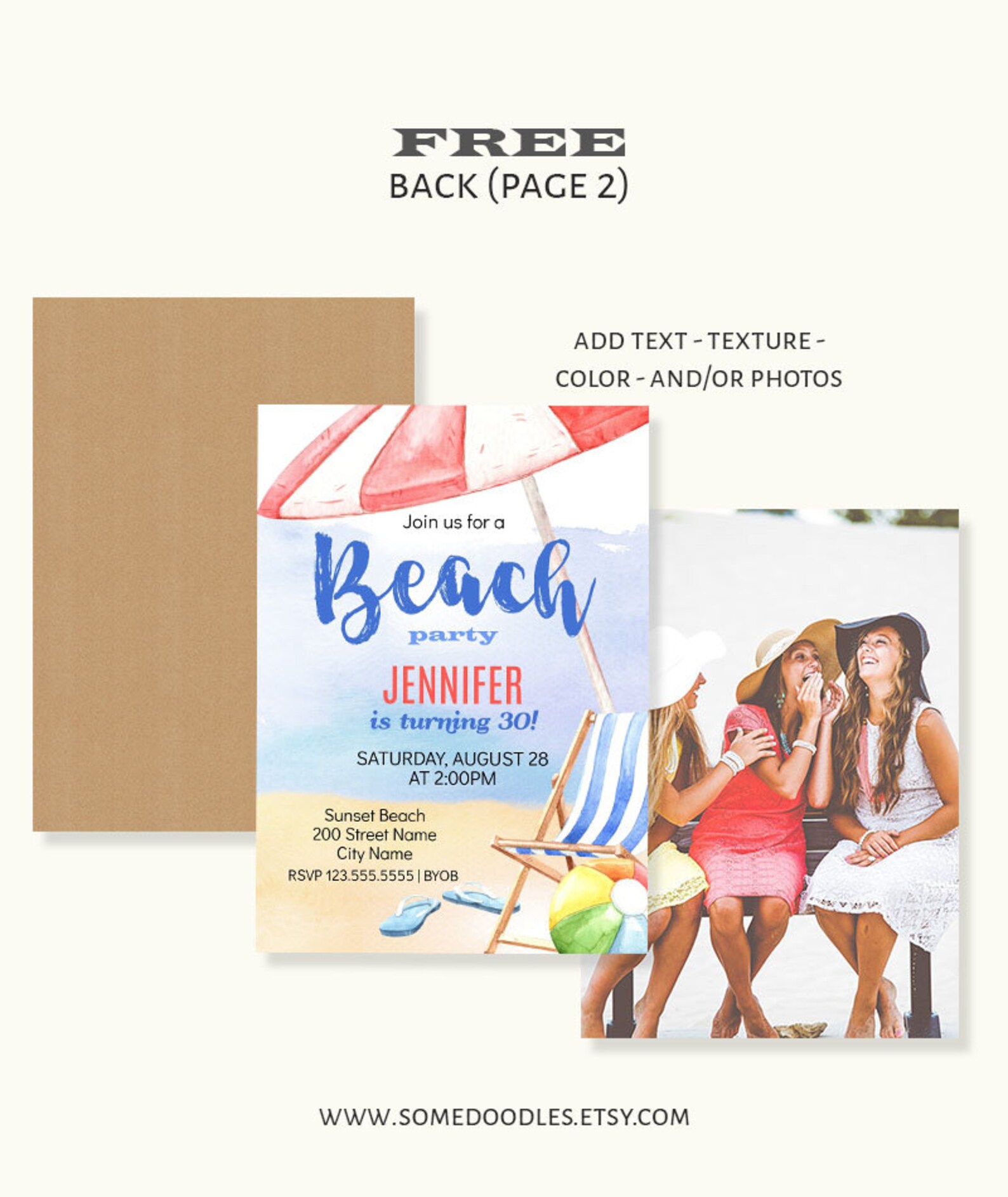 Beach Party Invitation Printable Self-editable Template - Etsy