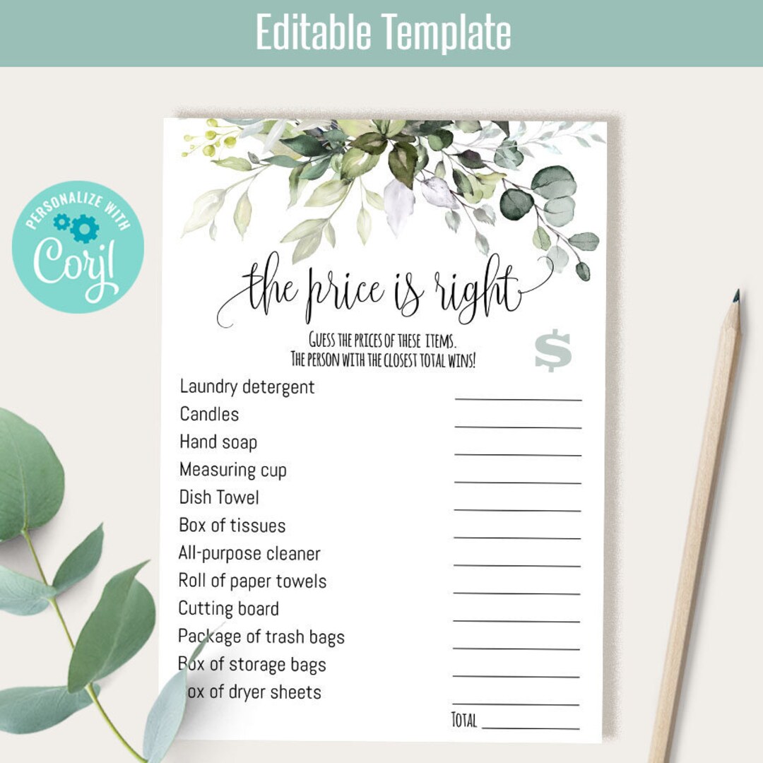 EDITABLE Bridal Shower Game, Guess the Price, Self-editable Template ...