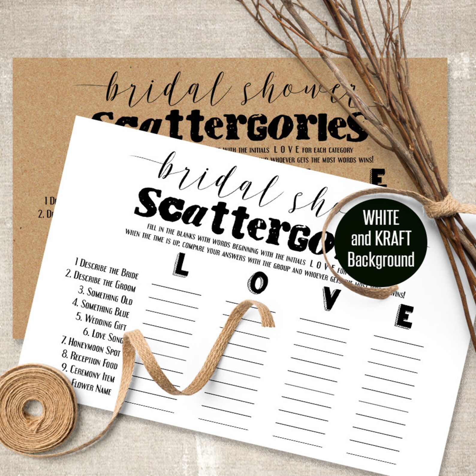 Printable Bridal Shower Scattergories Game Instant Download - Etsy