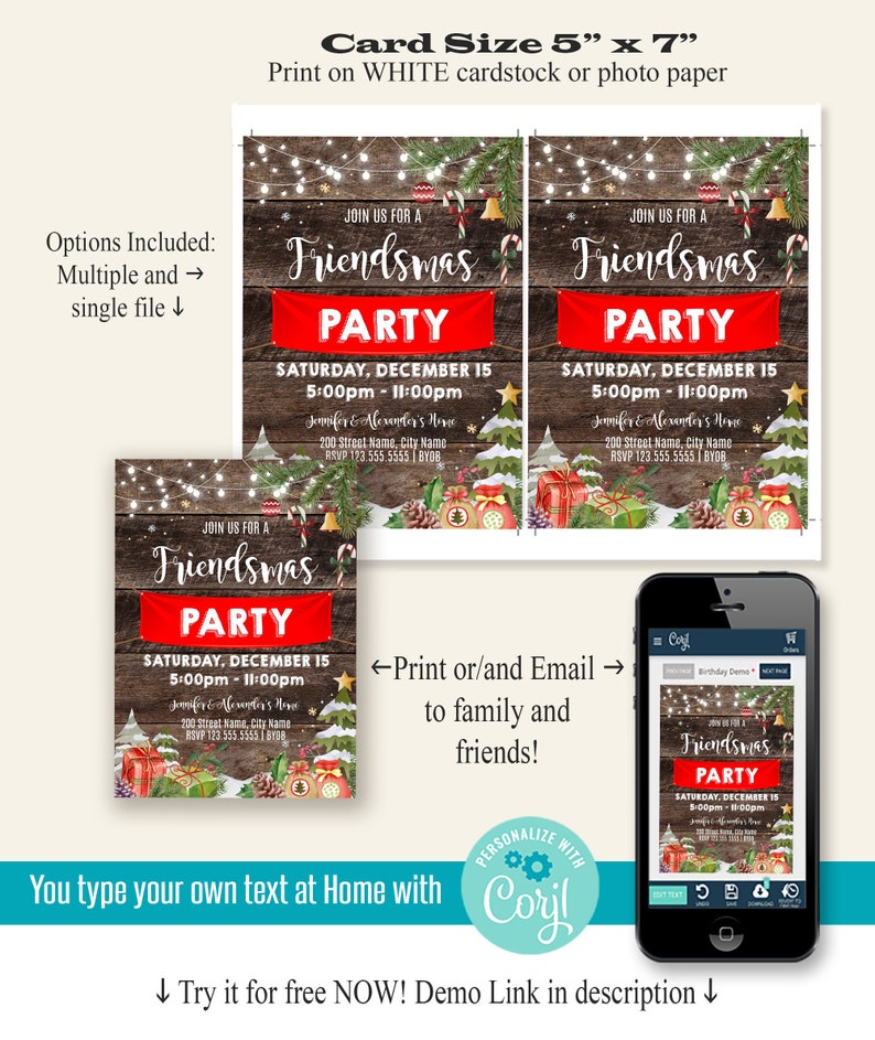 Friendsmas Party Invitation Christmas Instant Download - Etsy