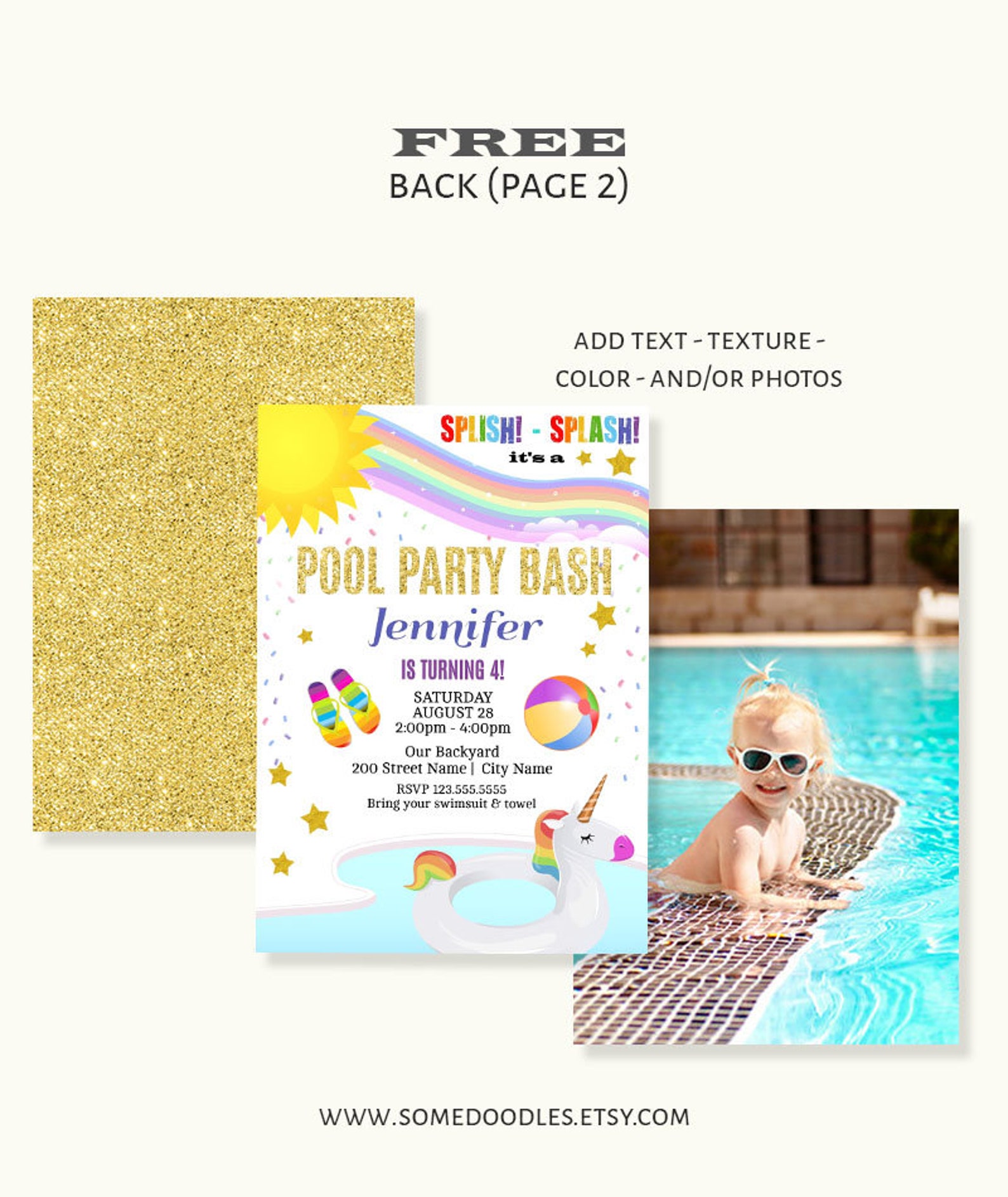 Unicorn Pool Party Invitation Printable Self-editable - Etsy