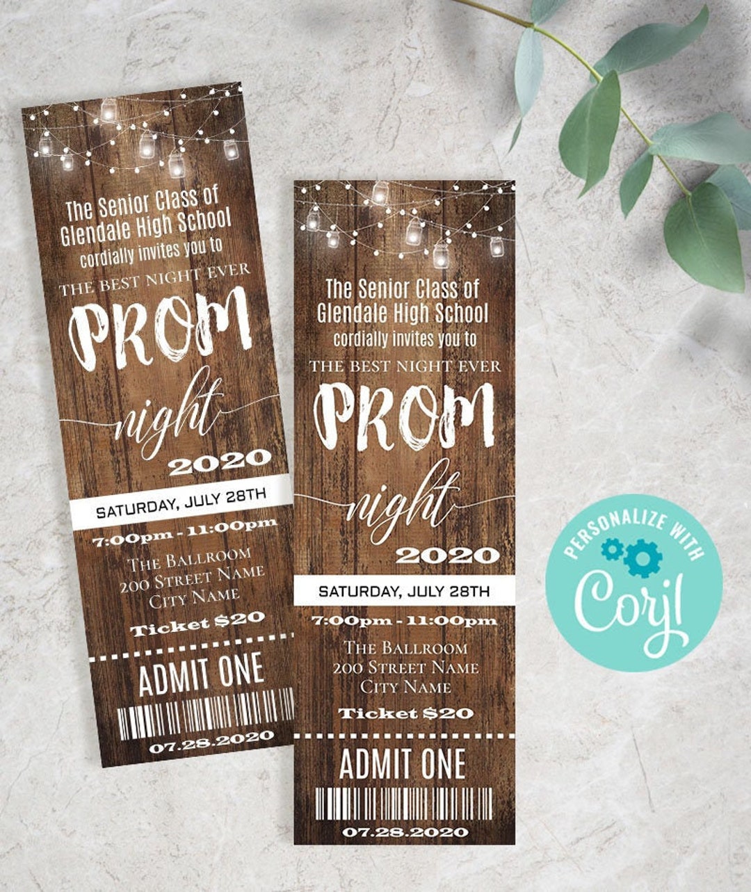 Rustic Prom Ticket Invitation, Self-editable Template, Instant Download ...