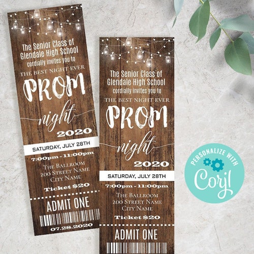 Rustic Prom Ticket Invitation Self-editable Template Instant - Etsy