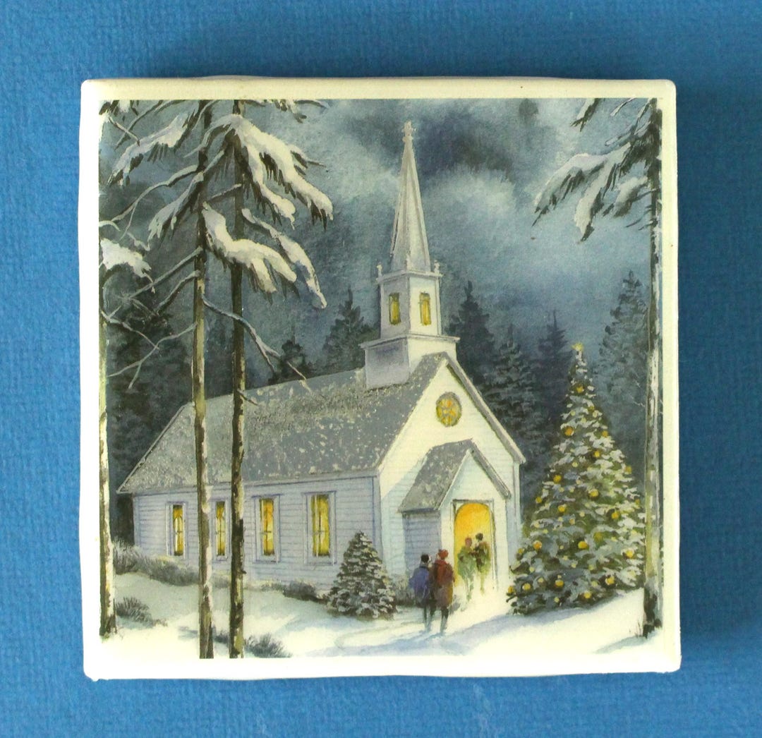 4 Handcrafted Decorative Ceramic Tiles of Country Churches - 4 1/4 X 4 ...