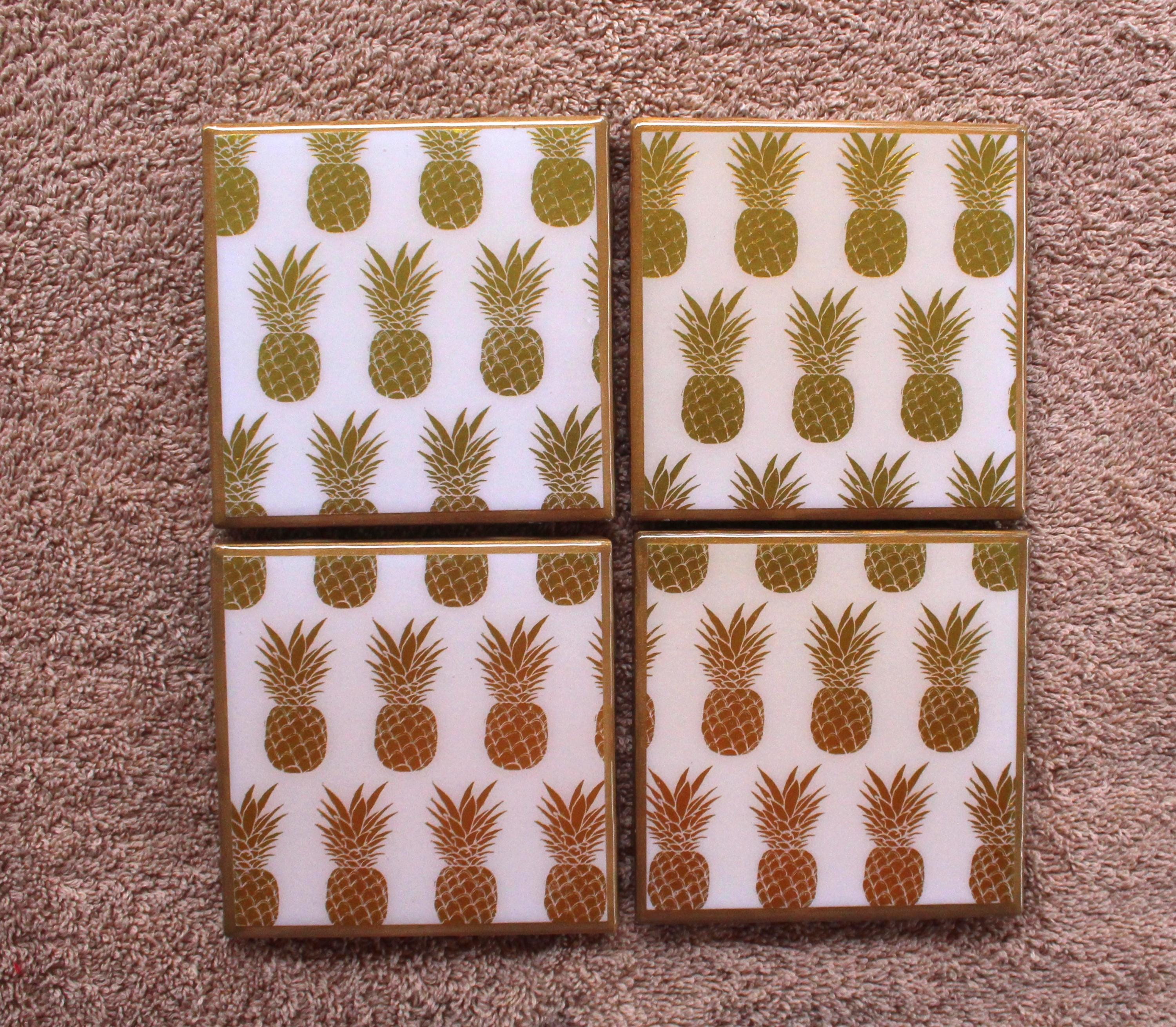 Handcrafted Decorative Ceramic Tiles of Golden Pineapples, Set of 4 - Etsy