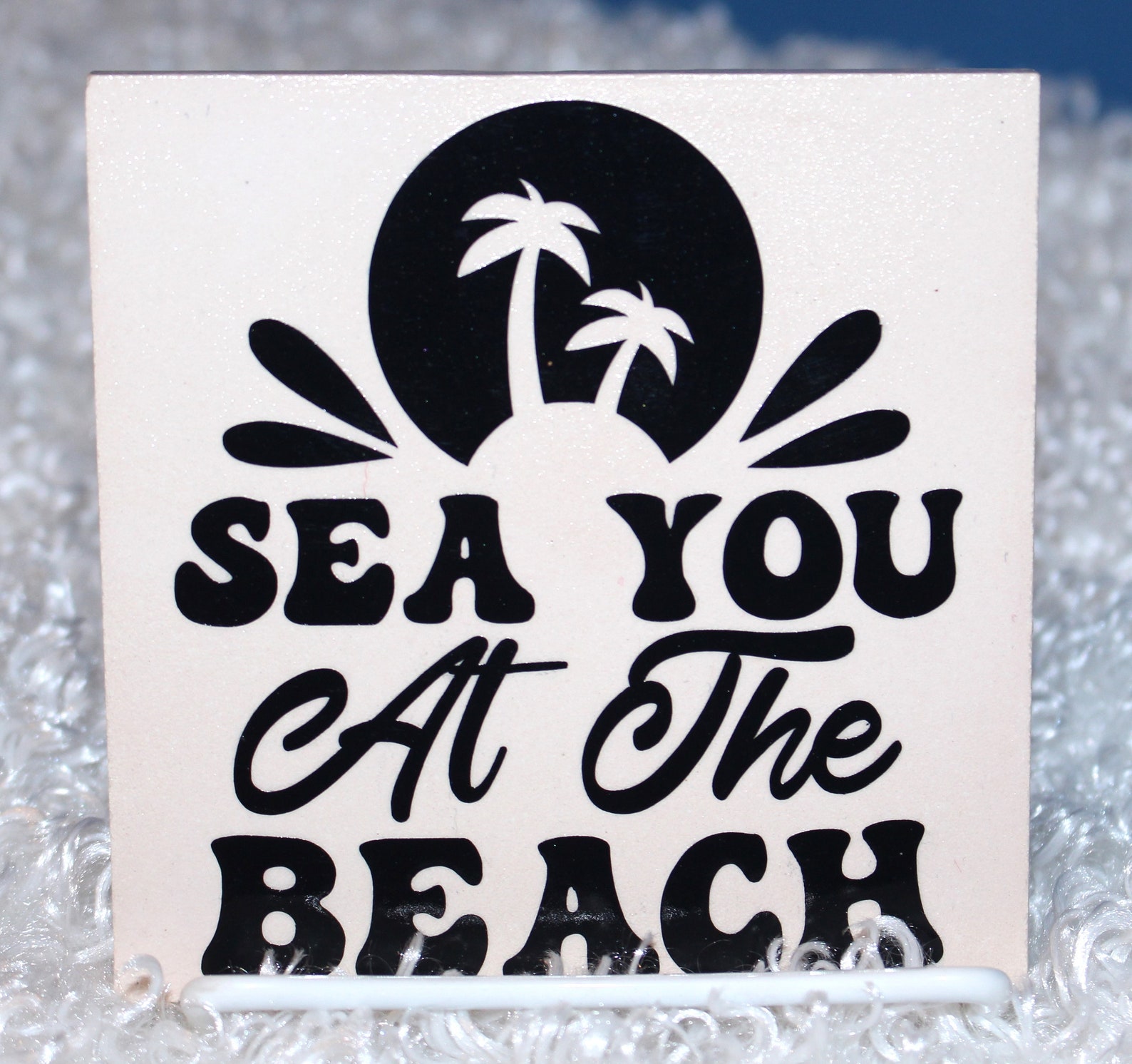 Handcrafted Decorative Ceramic Tiles With Different Beach Sayings. Set ...
