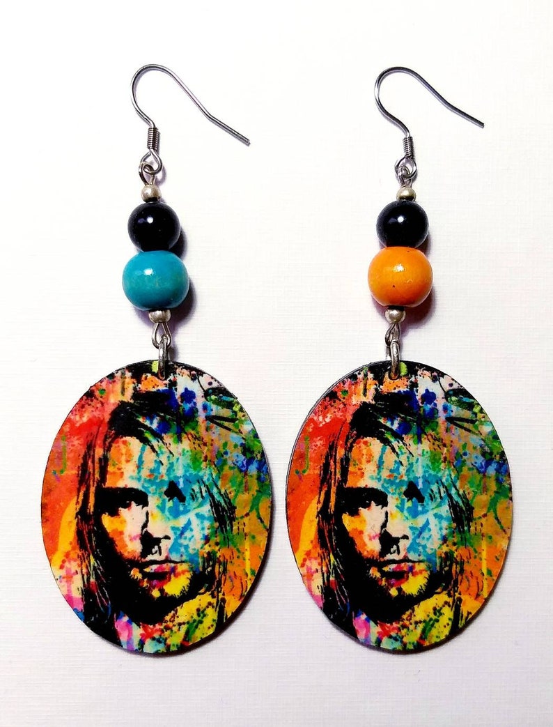 Kurt Cobain Handmade Wooden Decoupage Earrings - Etsy
