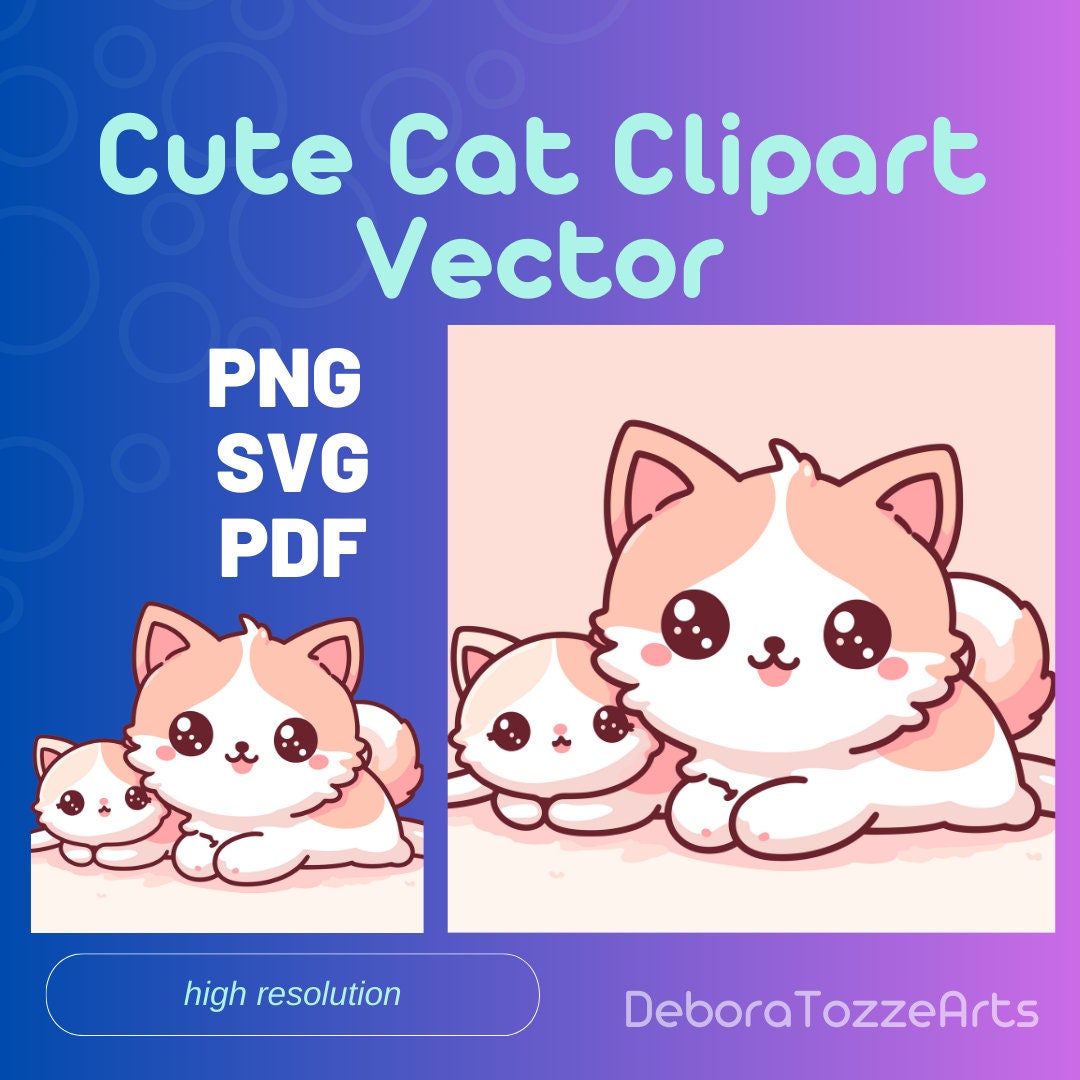 Cute Cat Clipart PNG SVG PDF Card Making, Printing, Digital Paper Craft ...